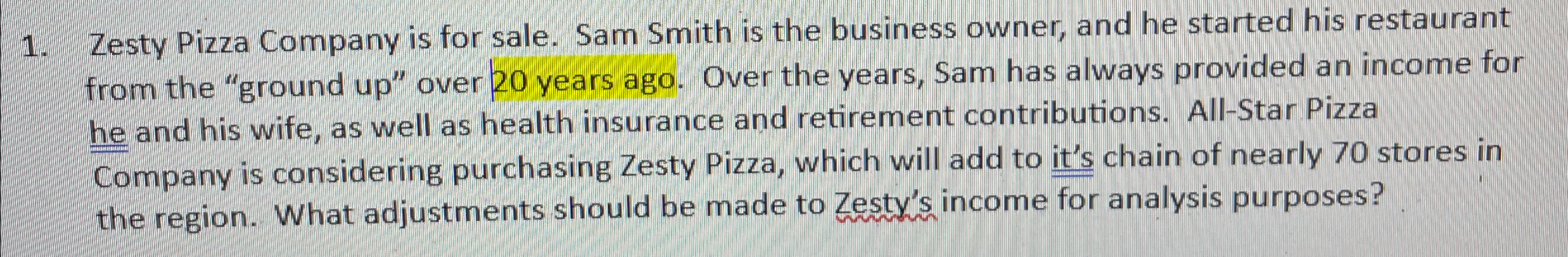 Solved Zesty Pizza Company is for sale. Sam Smith is the | Chegg.com