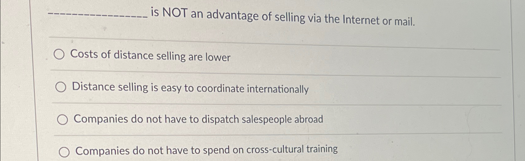 Solved q, ﻿is NOT an advantage of selling via the Internet | Chegg.com