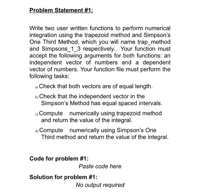 Solved Problem Statement #1: Write two user written | Chegg.com