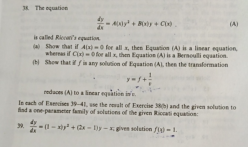 Solved 38) ﻿The equationdydx=A(x)y2+B(x)y+C(x). ﻿is called | Chegg.com