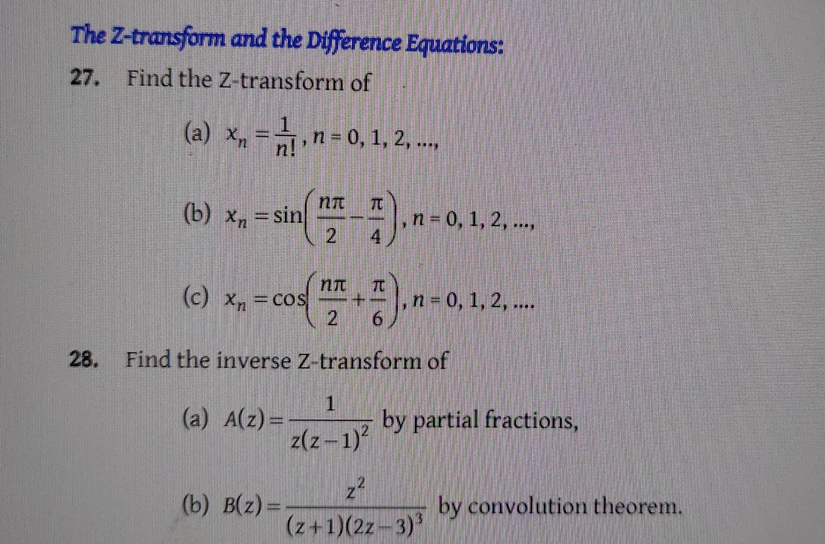 Solved The Z-transform and the Difference Equations: 27. | Chegg.com
