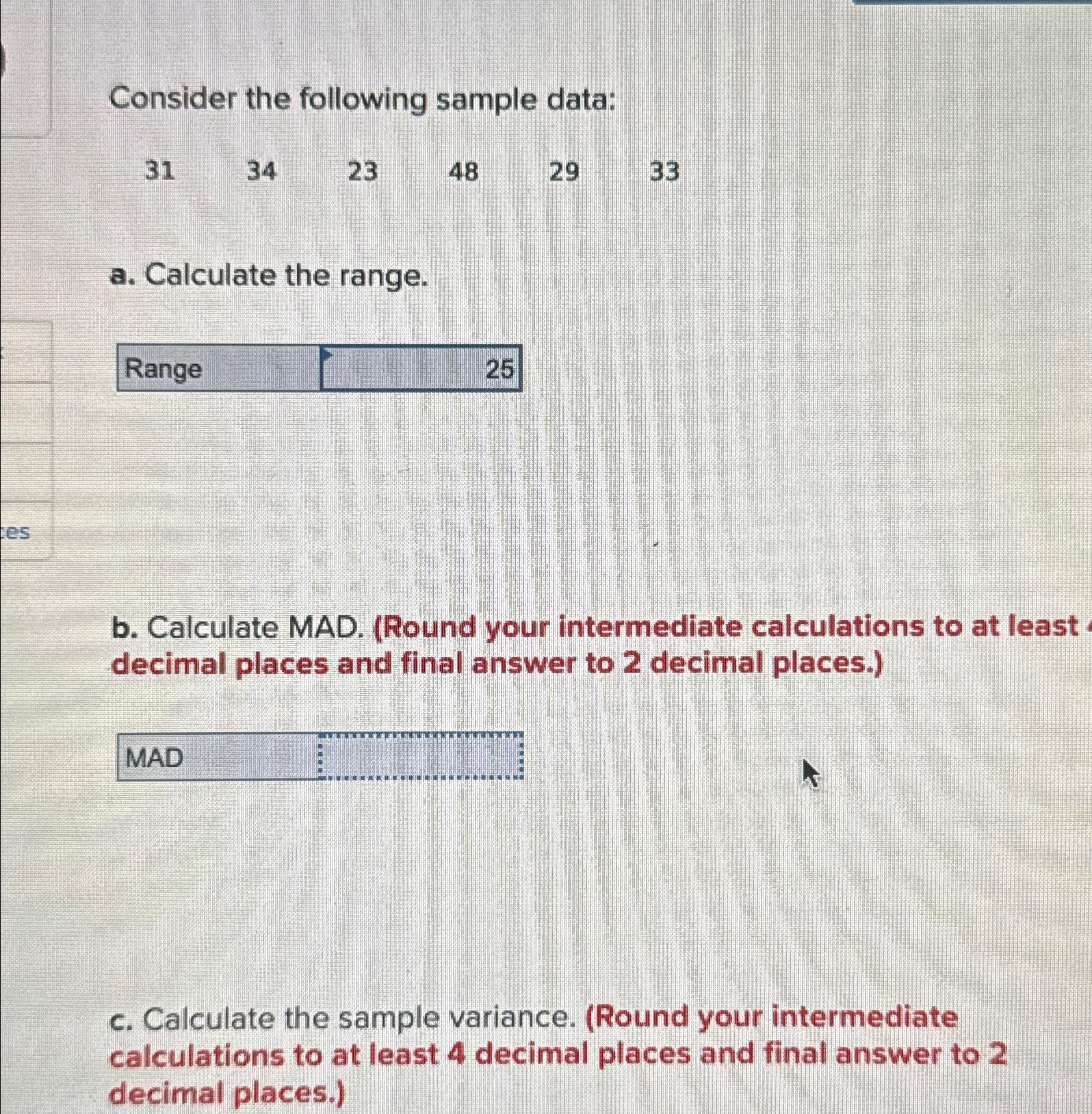 Solved Consider the following sample data:313423482933a. | Chegg.com