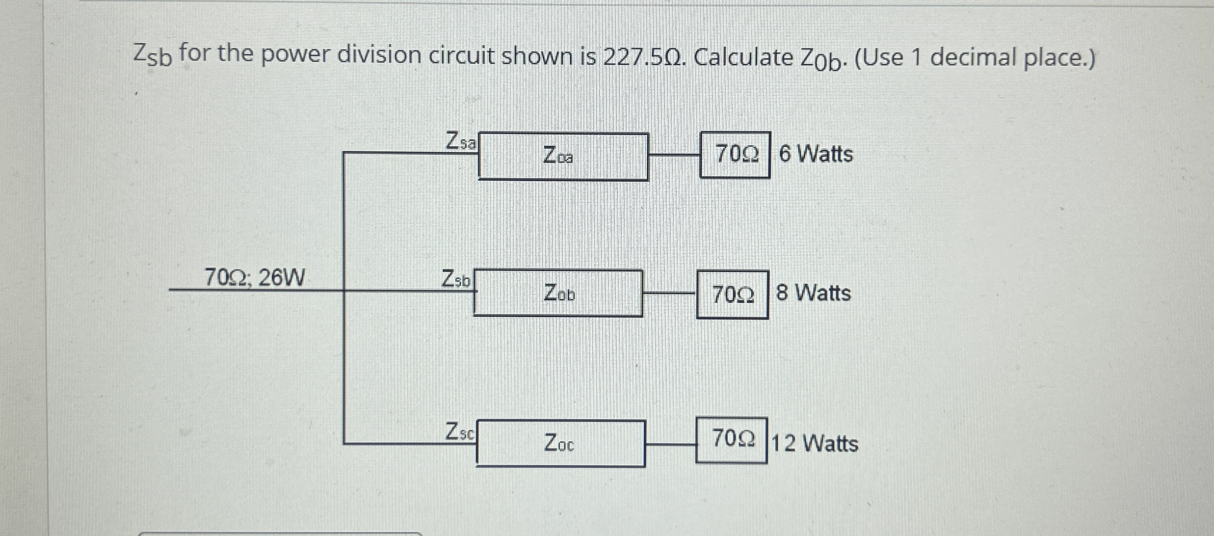 Solved Zsb ﻿for the power division circuit shown is 227.5Ω. | Chegg.com