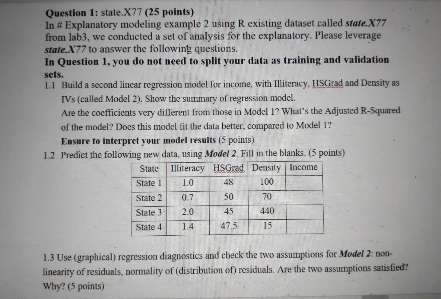 Solved Question 1: state.X77 (25 points) In # Explanatory | Chegg.com