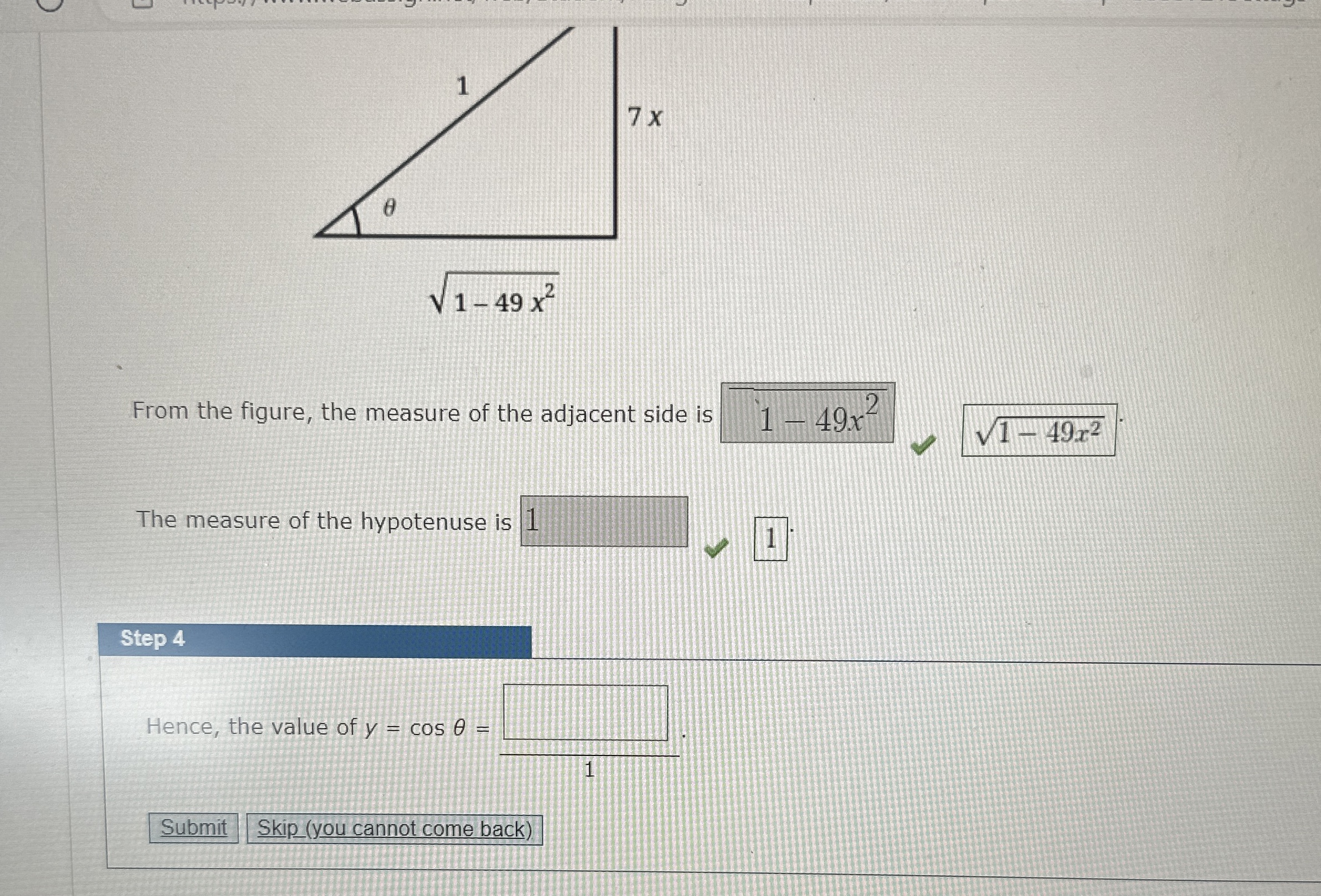 Solved From the figure, the measure of the adjacent side | Chegg.com