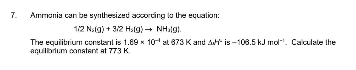 Solved Ammonia can be synthesized according to the equation: | Chegg.com