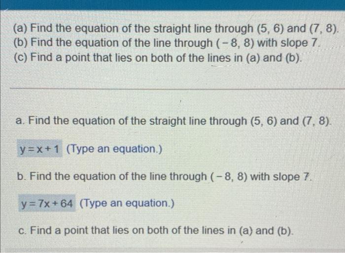 Solved (a) Find the equation of the straight line through | Chegg.com