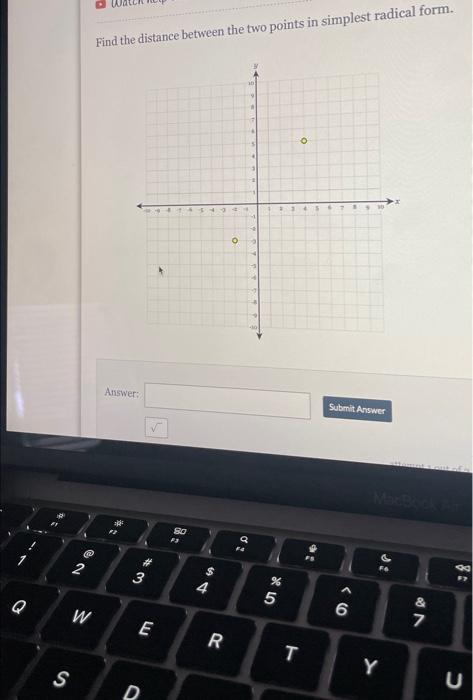 Solved 1 Q S 2 W Find the distance between the two points in | Chegg.com