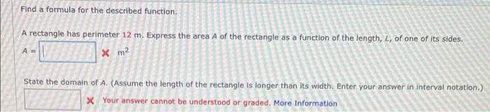 Solved Find a formula for the described function, A | Chegg.com