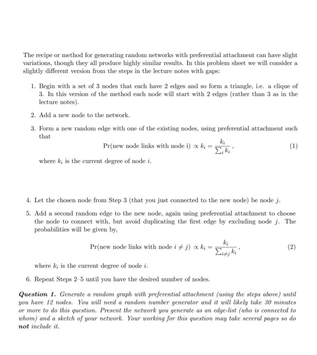 The recipe or method for generating random networks | Chegg.com