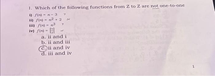 Solved 1. Which of the following functions from Z to Z are | Chegg.com