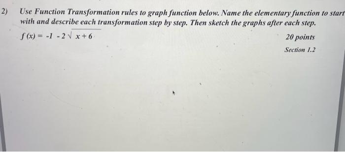 Solved Use Function Transformation rules to graph function | Chegg.com Solved Use Function Transformation rules to graph function | Chegg.com