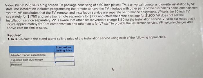 Solved Video Planet (VP) sells a big screen TV package | Chegg.com