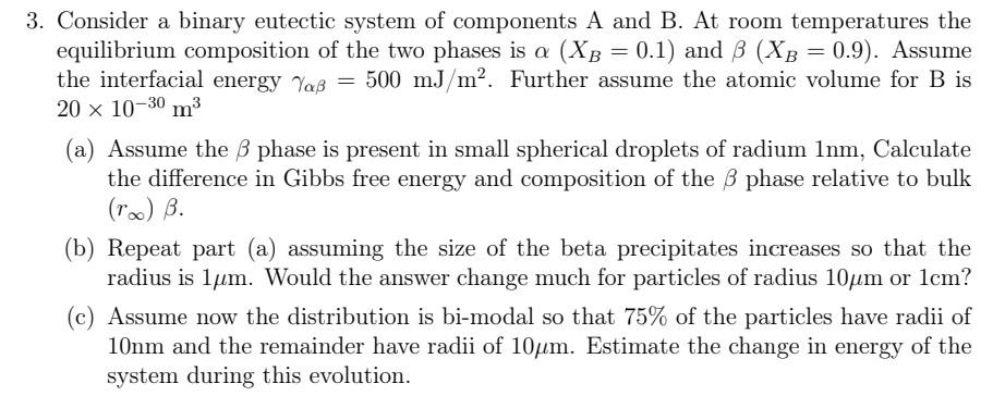 3. Consider a binary eutectic system of components A | Chegg.com