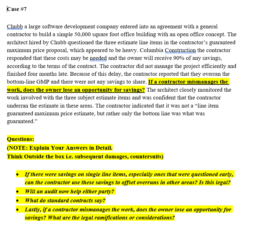 Solved Case #7Chubb a large software development company | Chegg.com
