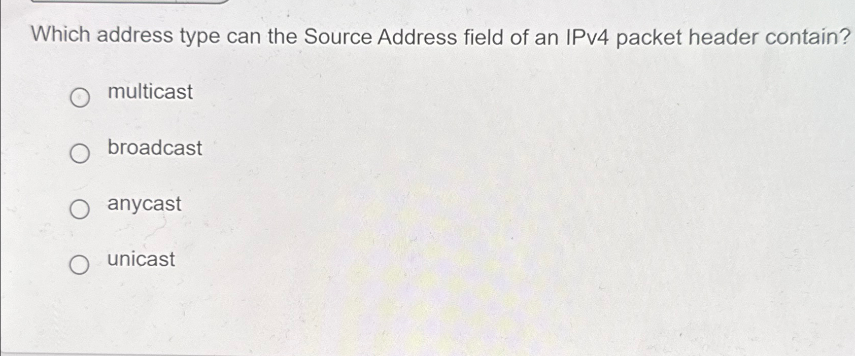 Solved Which address type can the Source Address field of an | Chegg.com