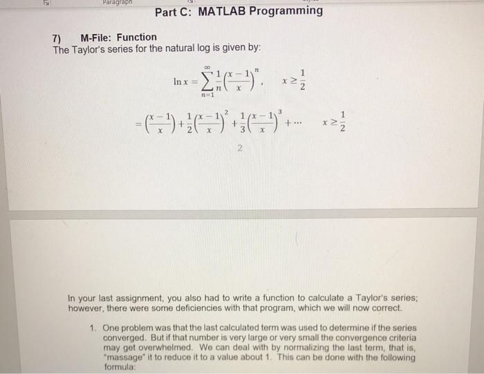 Solved Paragraph Part C: MATLAB Programming 7) M-File: | Chegg.com