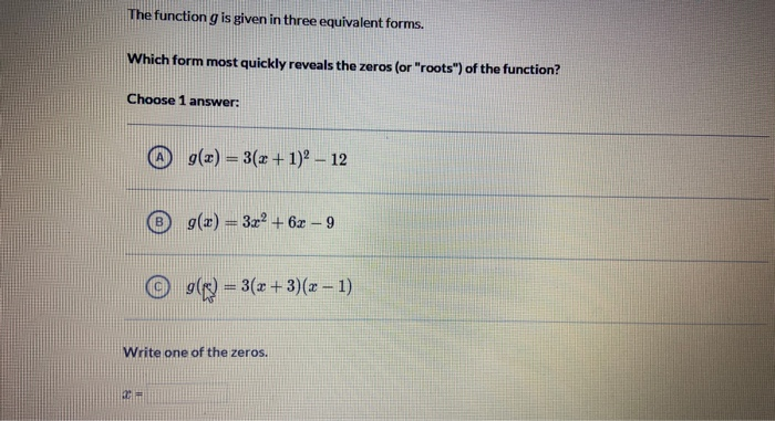 Solved The function g is given in three equivalent forms. | Chegg.com