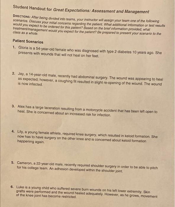 Solved Student Handout for Great Expectations: Assessment | Chegg.com