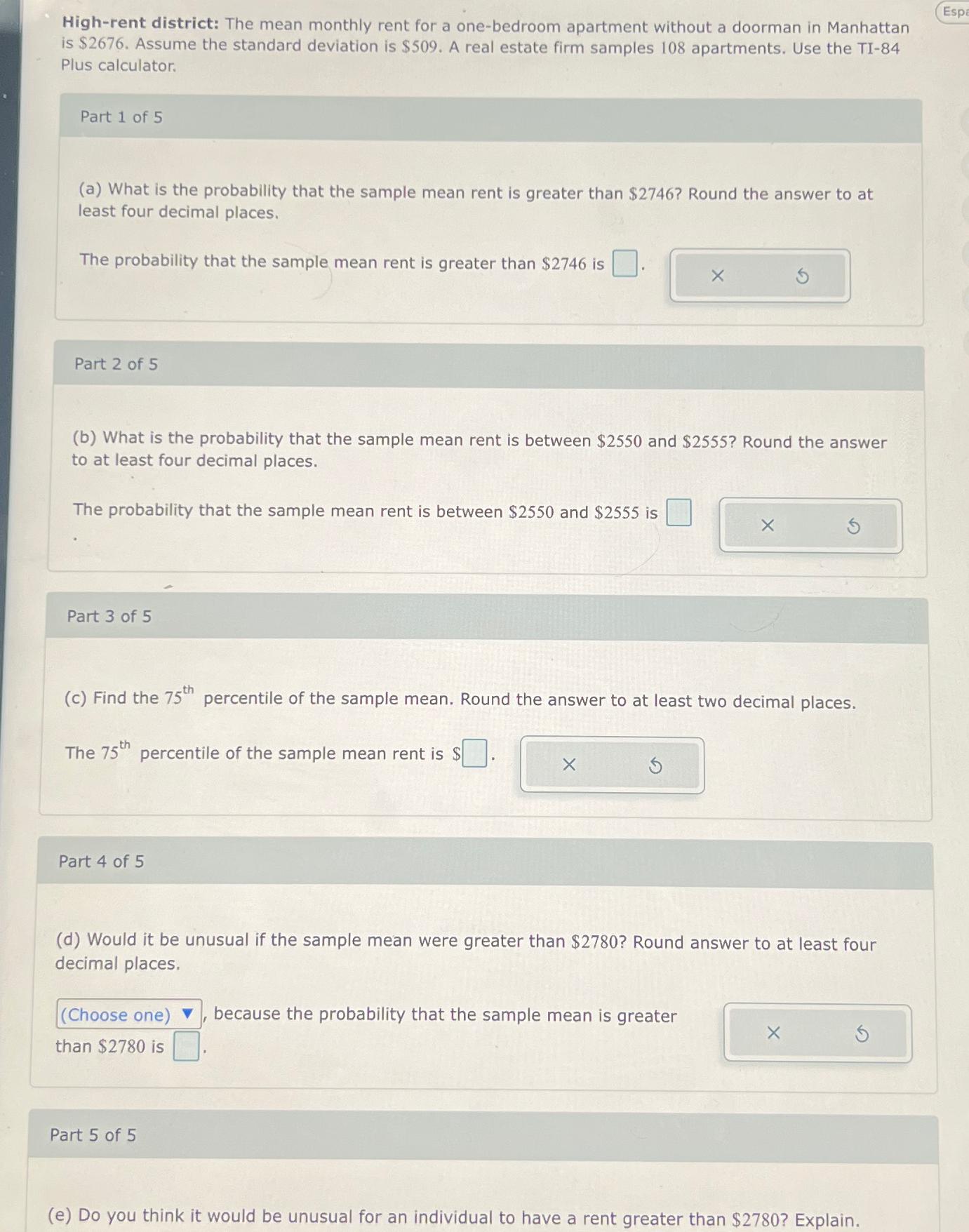 Solved High-rent district: The mean monthly rent for a | Chegg.com