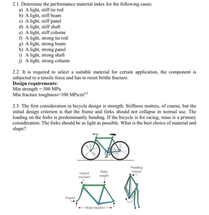 Solved 2.1. Determine the performance material index for the | Chegg.com