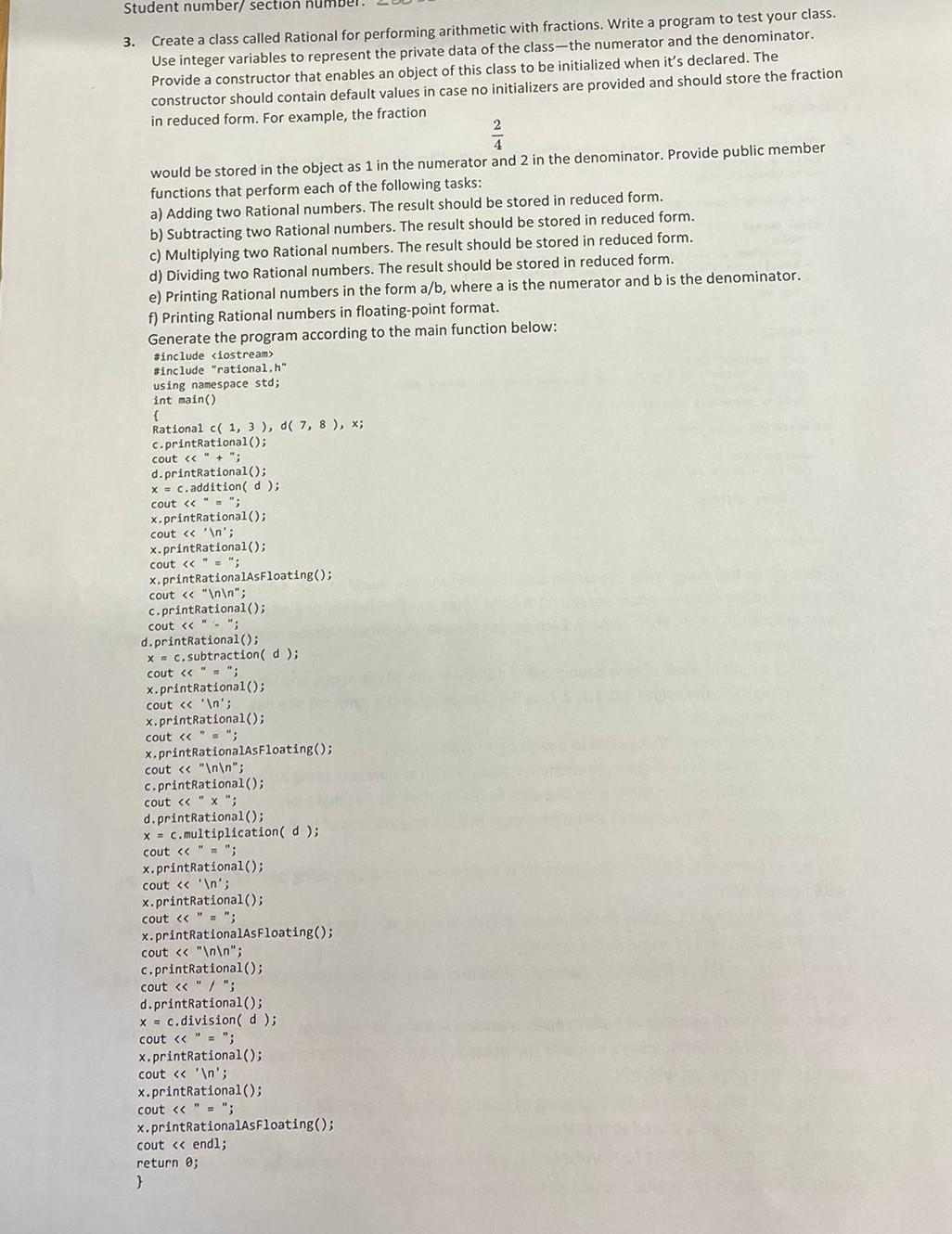 Solved Student number/ section nuh 3. Create a class called | Chegg.com