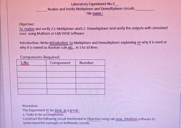 Solved Laboratory Experiment No.5 Realize and Verify | Chegg.com
