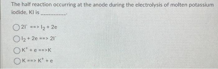Solved The half reaction occurring at the anode during the | Chegg.com
