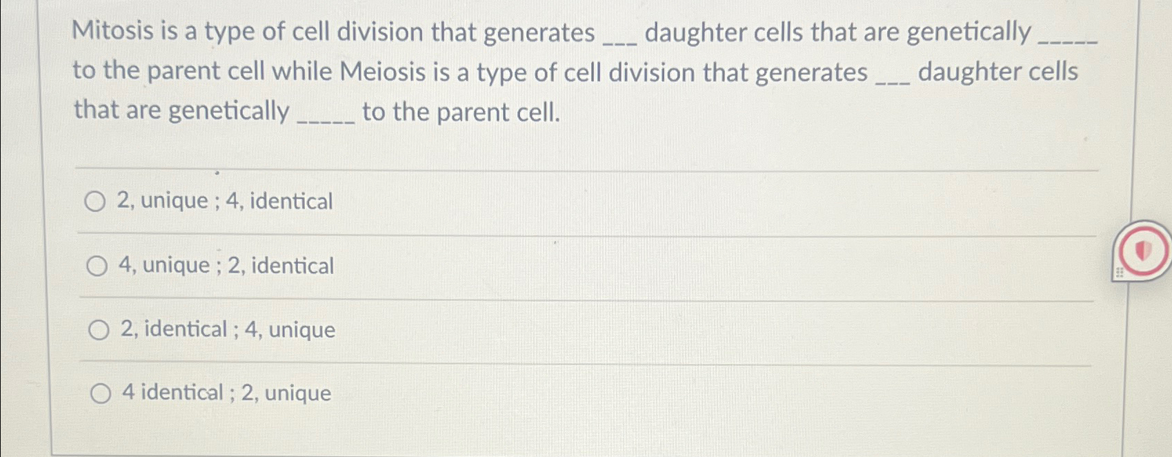 Solved Mitosis is a type of cell division that generates q, | Chegg.com
