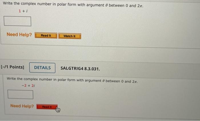 Solved Write the complex number in polar form with argument | Chegg.com