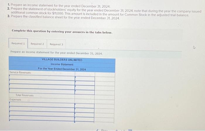 Solved Prepare the statement of stockholders' equity for the | Chegg.com