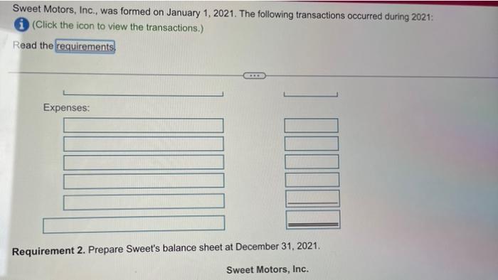 Solved Sweet Motors, Inc., was formed on January 1, 2021. | Chegg.com