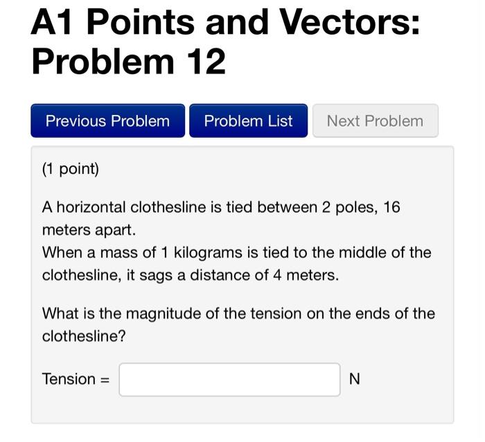 Solved A1 Points and Vectors: Problem 12 (1 point) A | Chegg.com