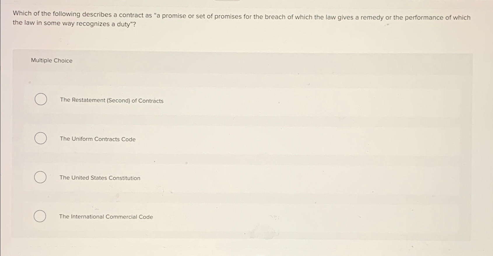 Solved Which of the following describes a contract as "a | Chegg.com