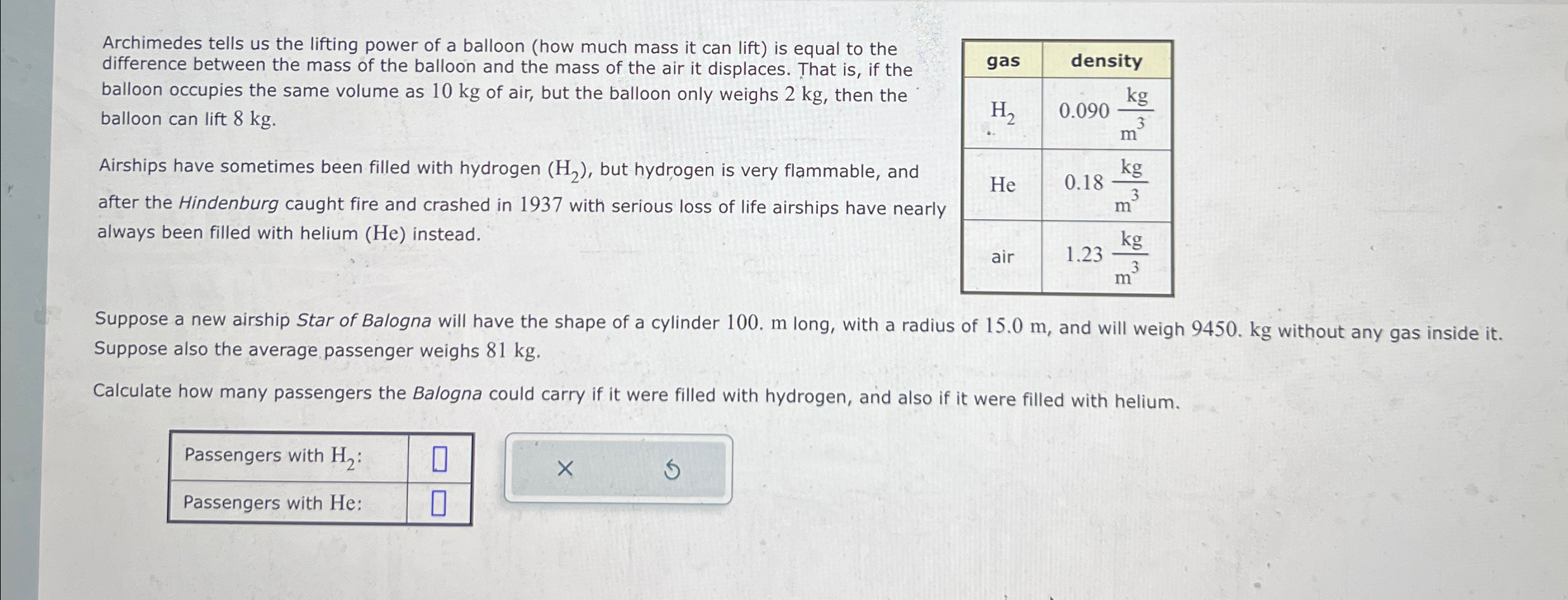 Solved Archimedes tells us the lifting power of a balloon | Chegg.com