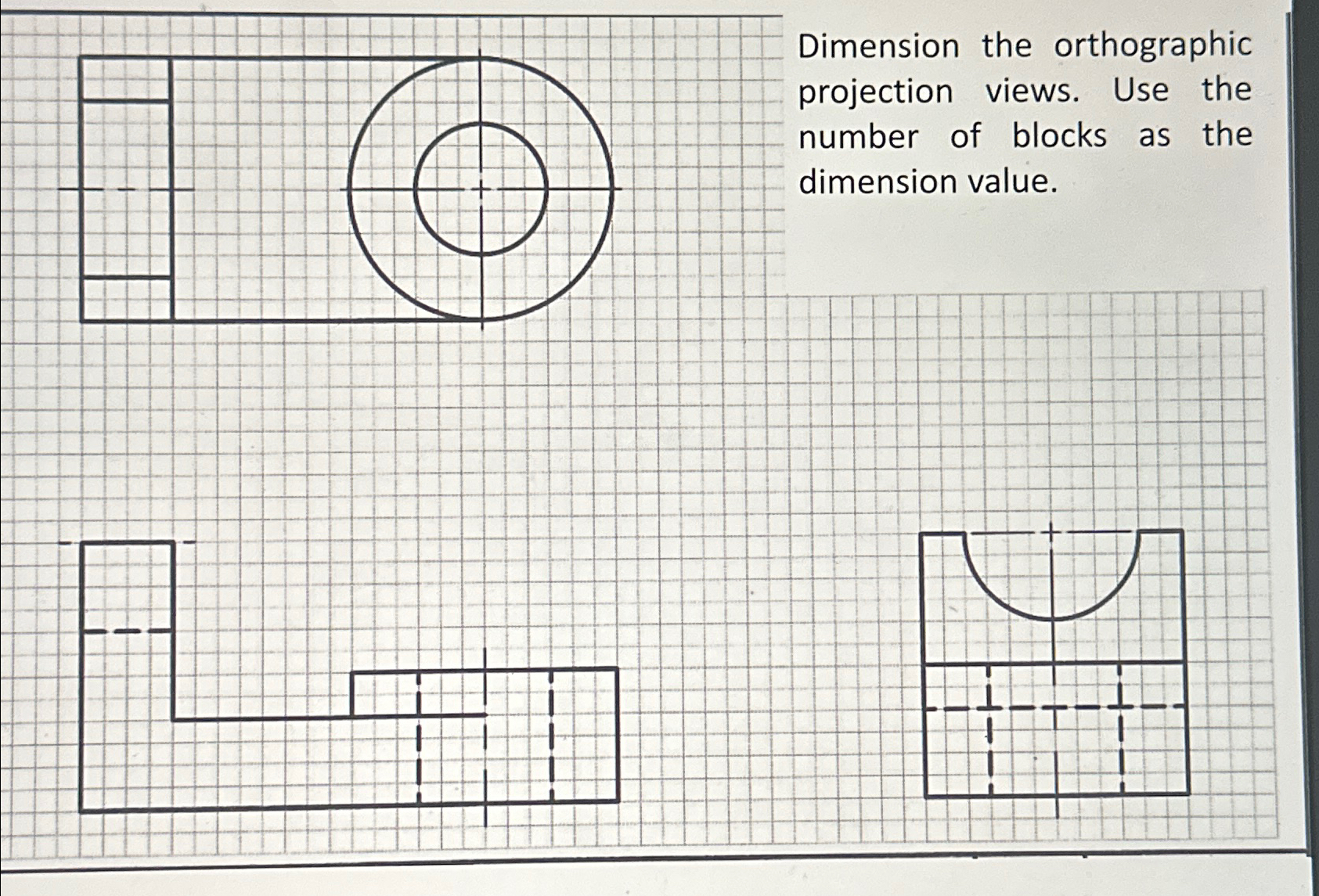 Solved Dimension the orthographic projection views. Use the | Chegg.com