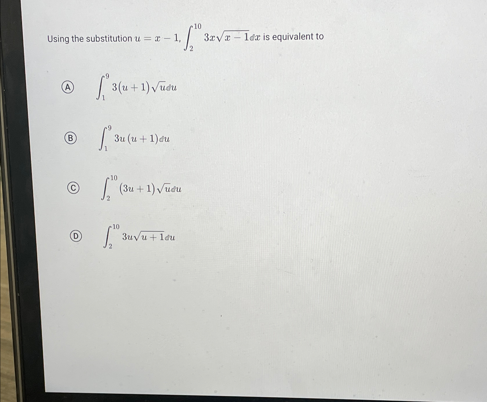 Solved Using the substitution u=x-1,∫2103xx-12dx ﻿is | Chegg.com