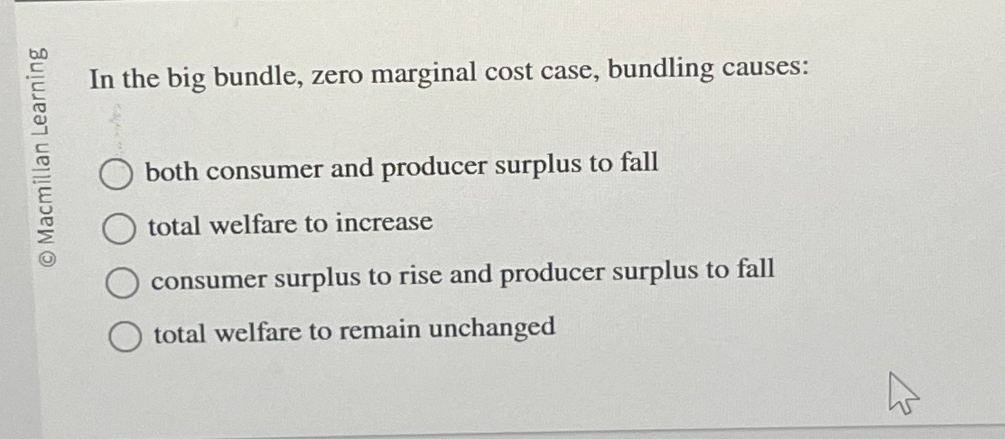 Solved In the big bundle, zero marginal cost case, bundling | Chegg.com