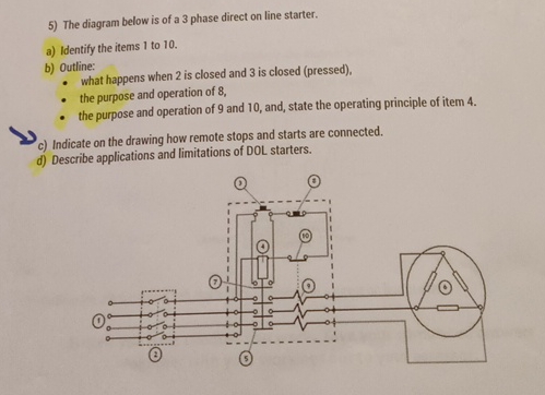 Solved The diagram below is of a 3 ﻿phase direct on line | Chegg.com