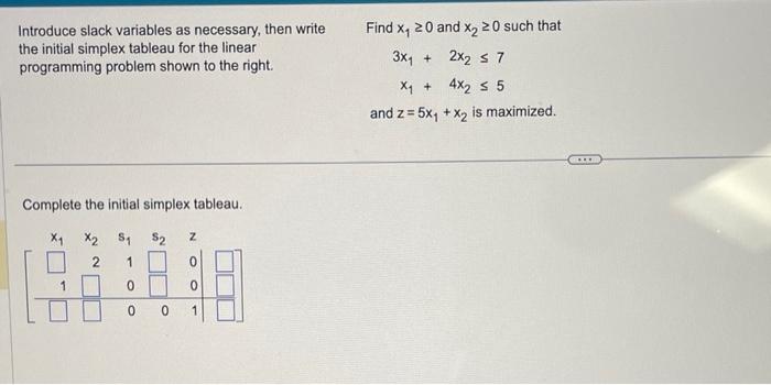 Solved Introduce slack variables as necessary, then write | Chegg.com