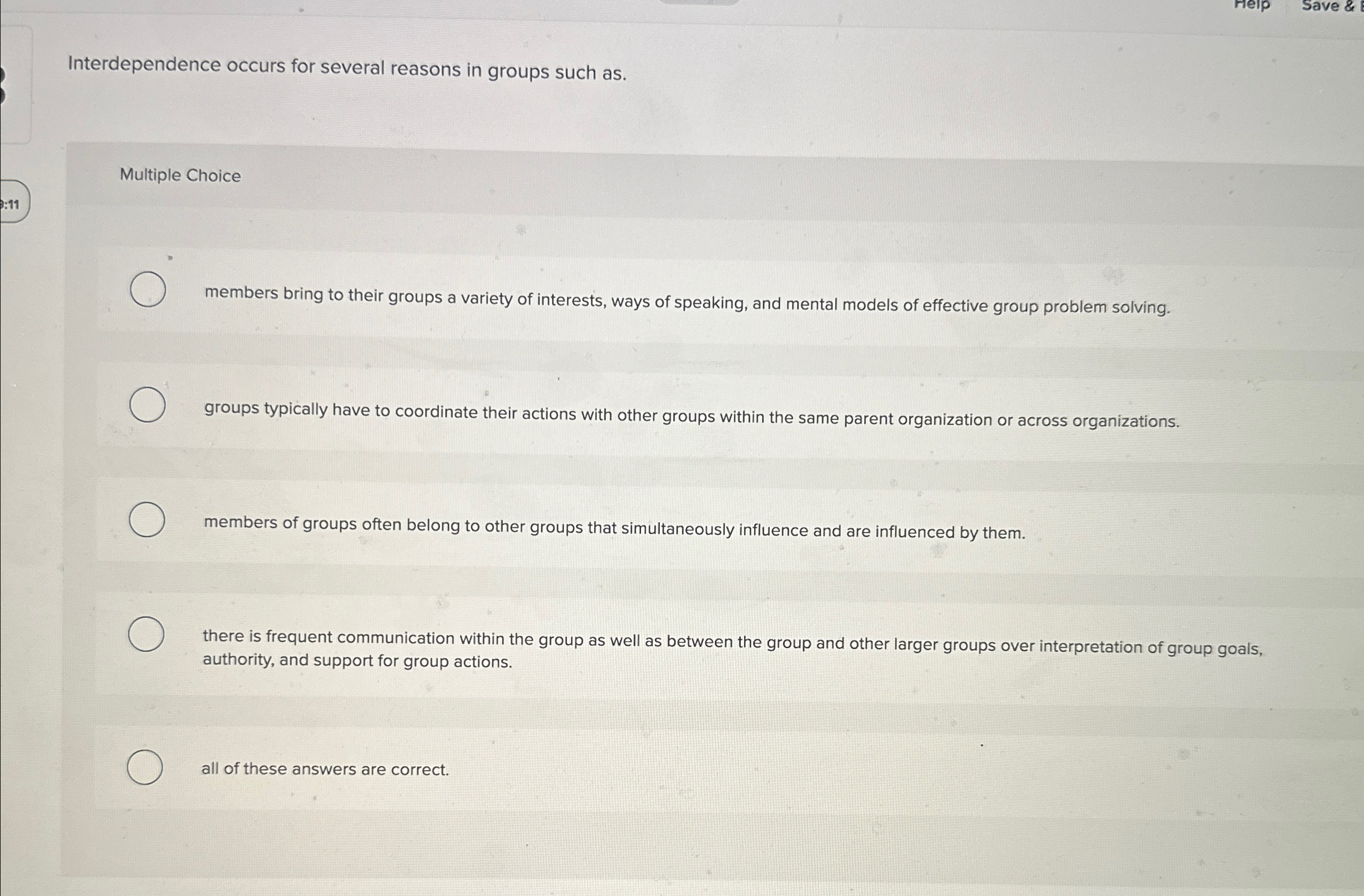 Solved Interdependence occurs for several reasons in groups | Chegg.com