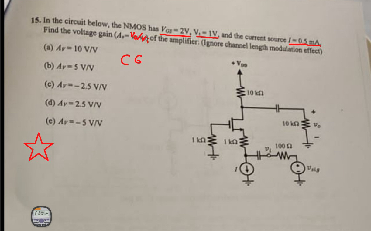 Solved In the circuit below, the NMOS has VGS=2V,V1=1V, ﻿and | Chegg.com