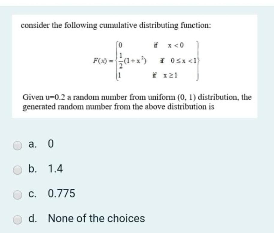 Solved consider the following cumulative distributing | Chegg.com