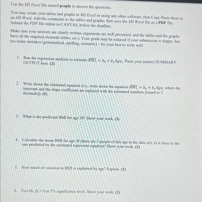 Use The Ms Excel File Named People To Answer The