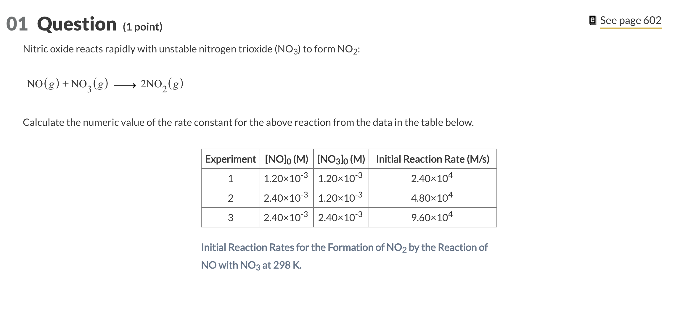 Solved 01 ﻿Question (1 ﻿point)Nitric oxide reacts rapidly | Chegg.com