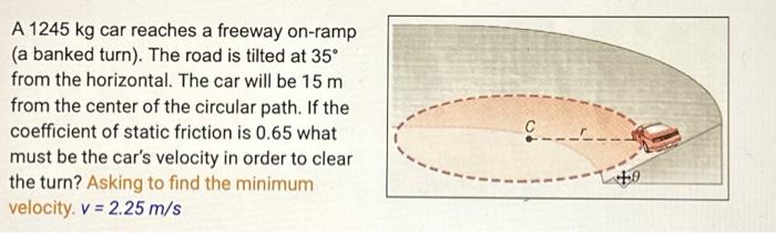 Solved A 1245 kg car reaches a freeway on-ramp (a banked | Chegg.com