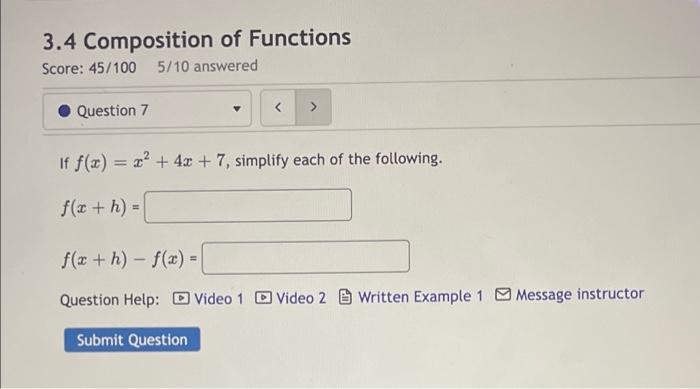 Solved 3.4 Composition of Functions Score: 45/1005/10 | Chegg.com