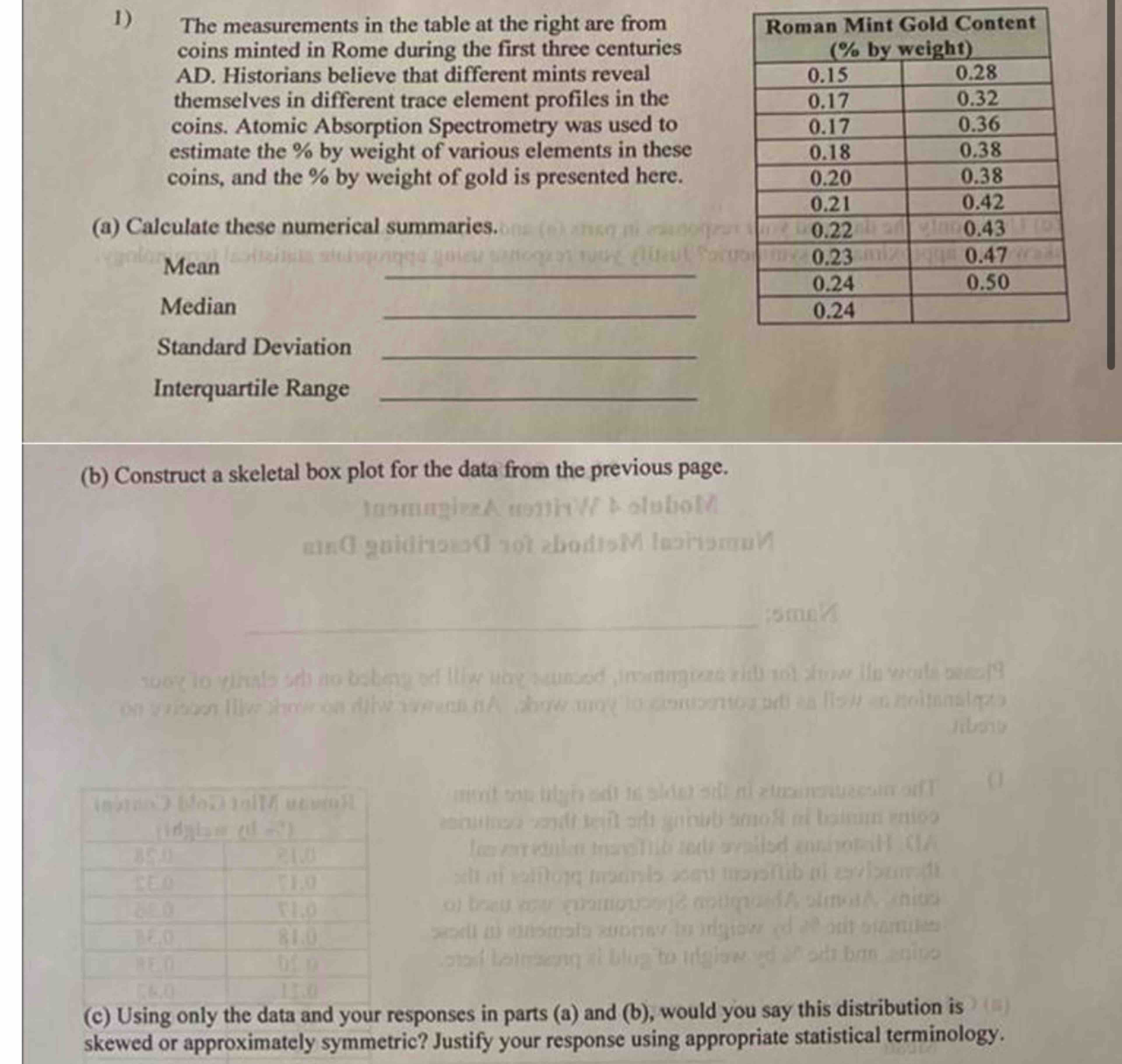 Solved s(b) ﻿Construct a skeletal box plot for the data from | Chegg.com