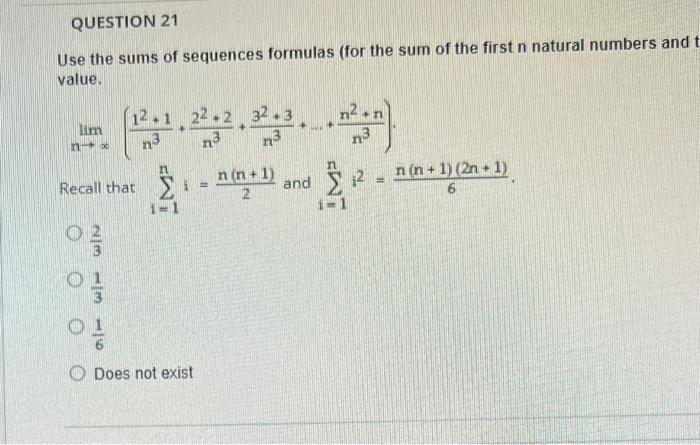 Solved Use the sums of sequences formulas (for the sum of | Chegg.com