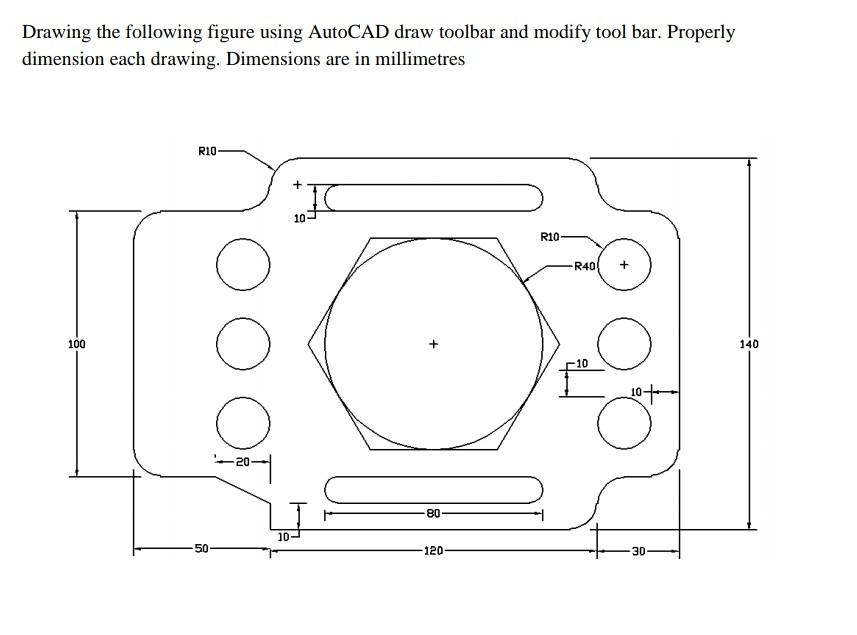 Solved Drawing the following figure using AutoCAD draw | Chegg.com